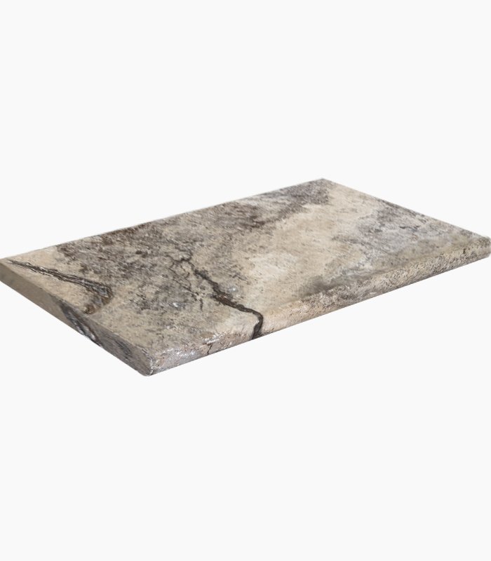 12×24 SILVER Tumbled Travertine COPING – Natural Elegance Collection