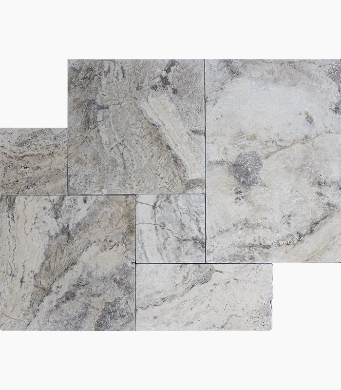 French Pattern ALASKA SILVER Tumbled Travertine PAVER – Natural ...